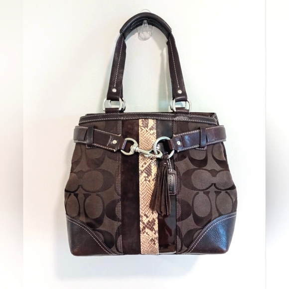 Coach | Bags | Coach Hamptons Signature Canvas Leather Python Carryall ...